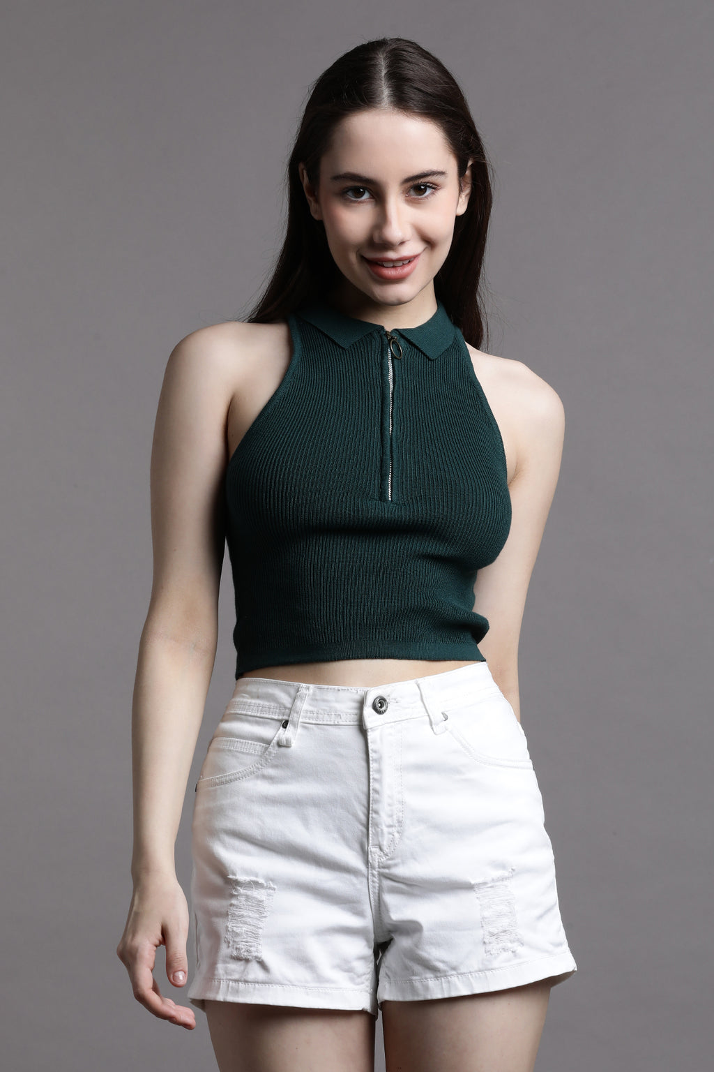 Emerald Zipper Halter Top – K&M